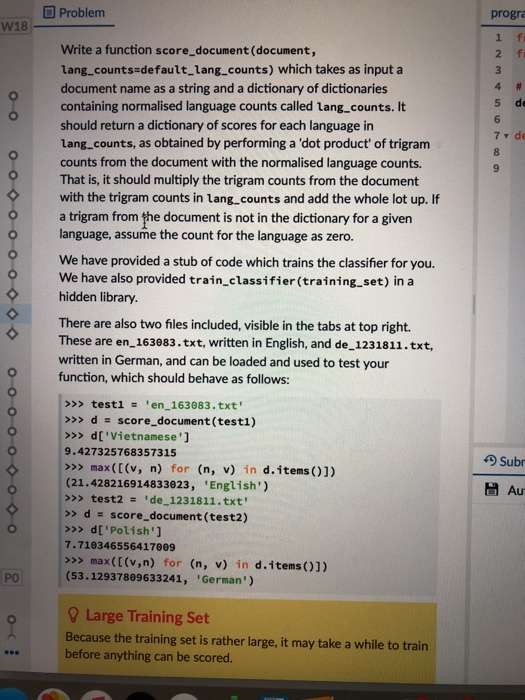 Solved Problem progra W18 1 f f 2 3 4 # 5 de 00 6 7 de 8 9 | Chegg.com