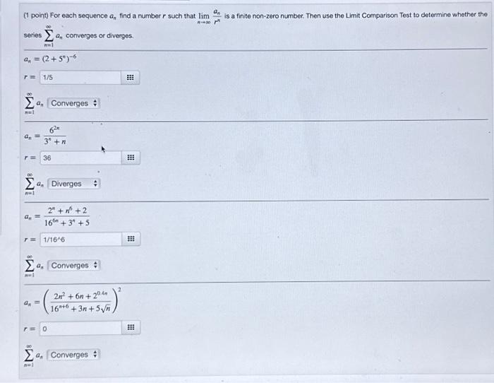 Solved (1 point) For each sequence an find a number r such | Chegg.com