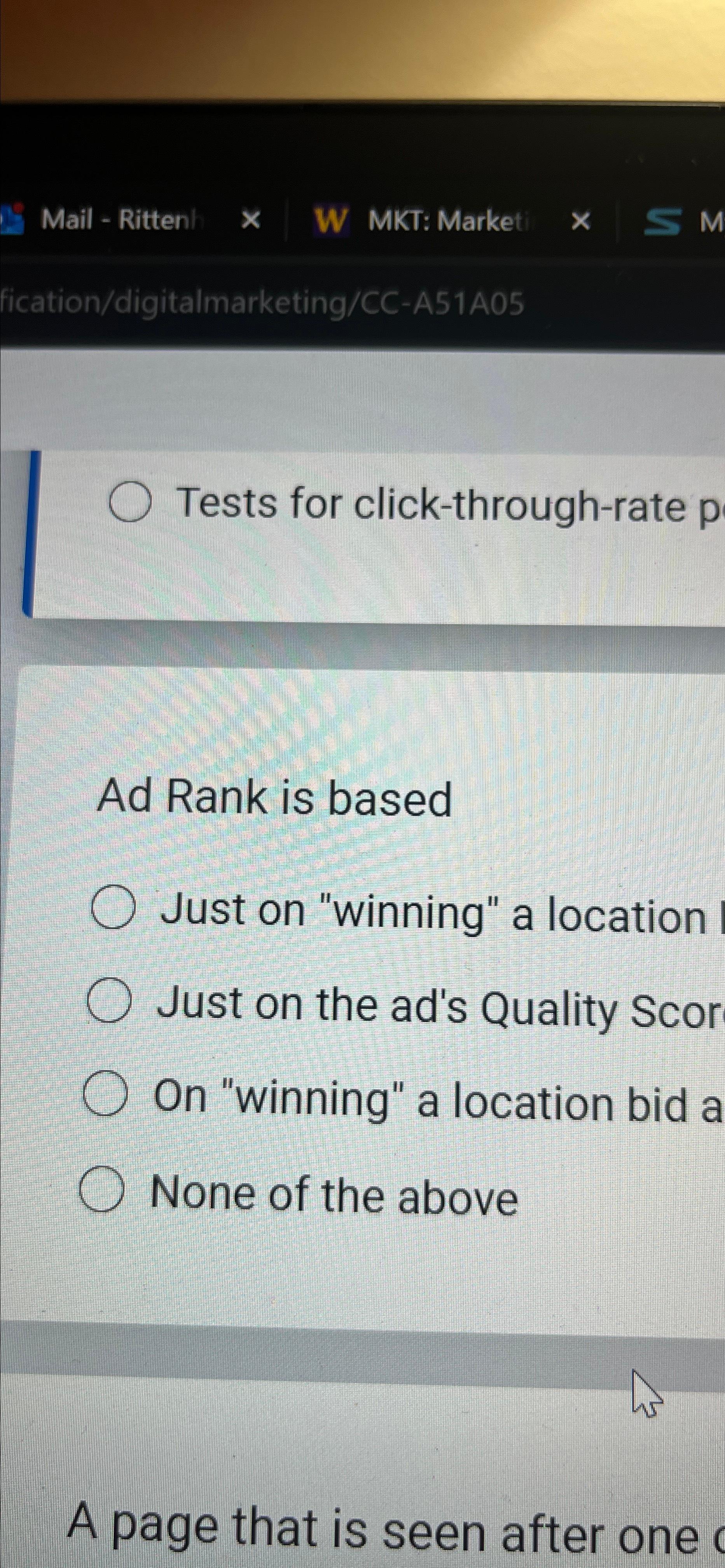 Solved Tests for click-through-rate pAd Rank is basedJust on | Chegg.com
