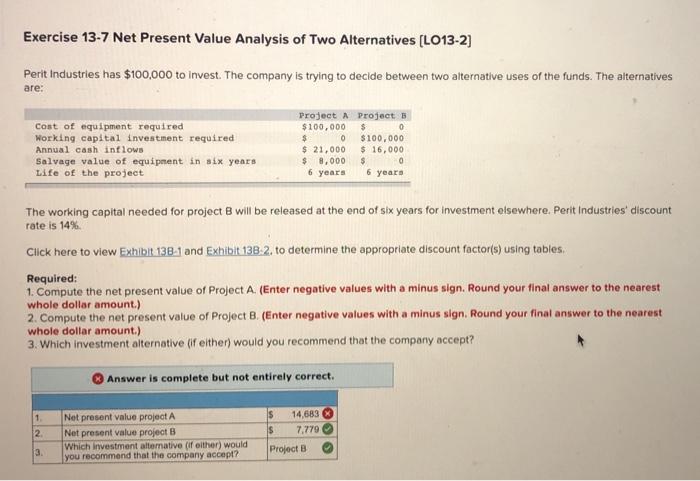 Solved Exercise 13-7 Net Present Value Analysis of Two | Chegg.com