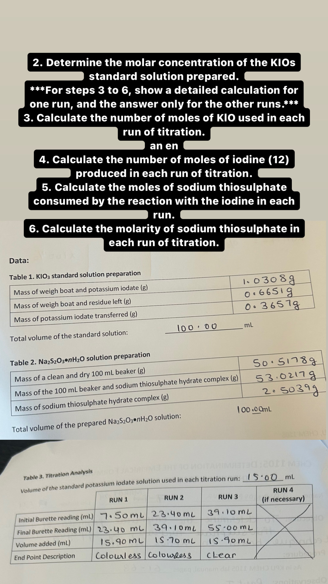 Solved Determine the molar concentration of the KIO standard | Chegg.com