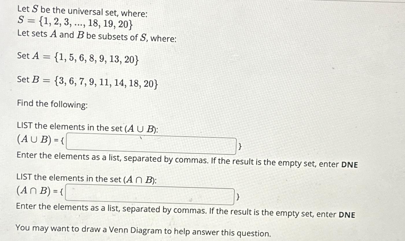 Solved Let S ﻿be the universal set, | Chegg.com