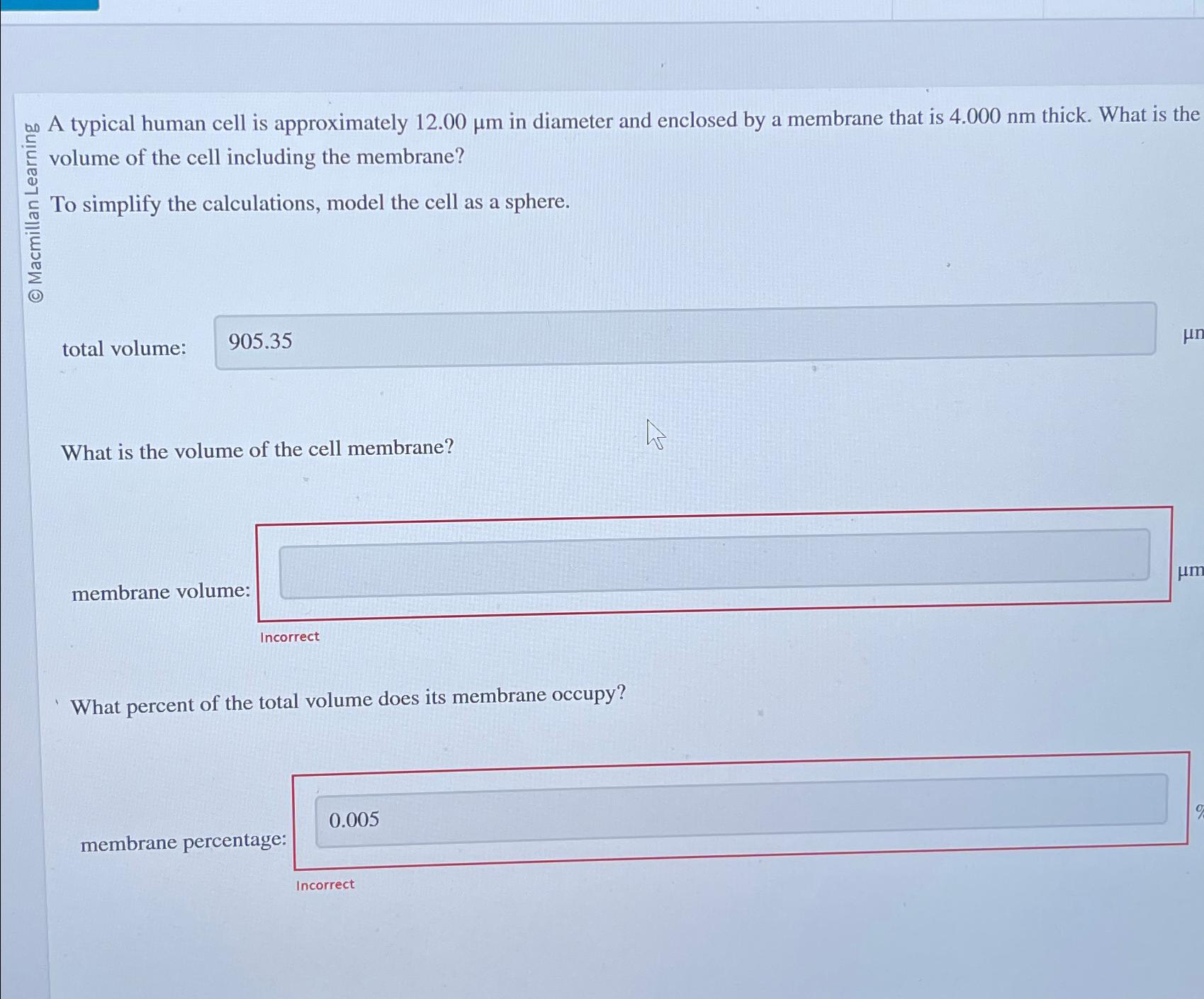 Solved a A typical human cell is approximately 12.00μm ﻿in | Chegg.com