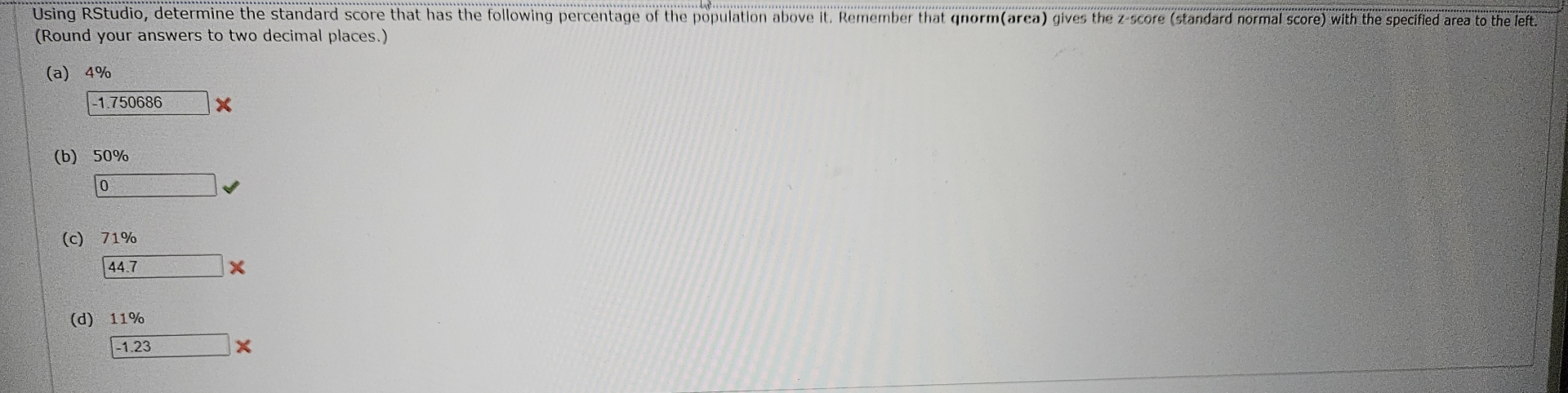 Solved Using RStudio, determine the standard score that has | Chegg.com