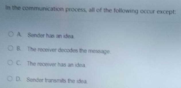 Solved In the communication process, all of the following | Chegg.com