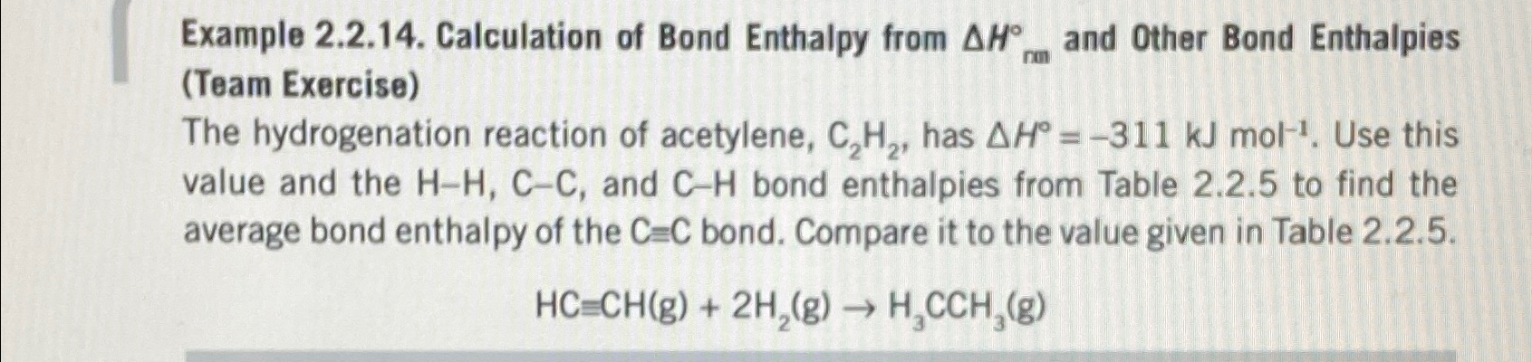 Example 2.2.14. ﻿Calculation of Bond Enthalpy from | Chegg.com