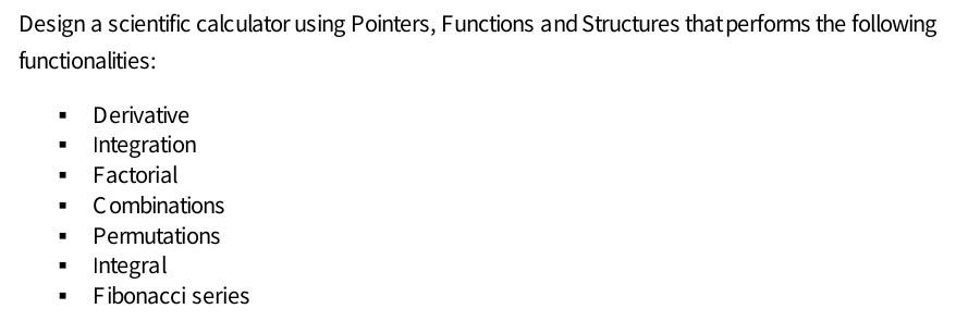 Design a scientific calculator using Pointers, | Chegg.com