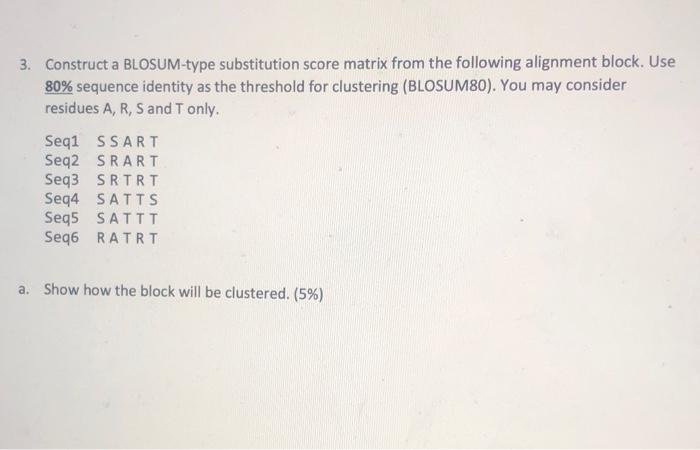 Solved 3 Construct A Blosum Type Substitution Score Matrix