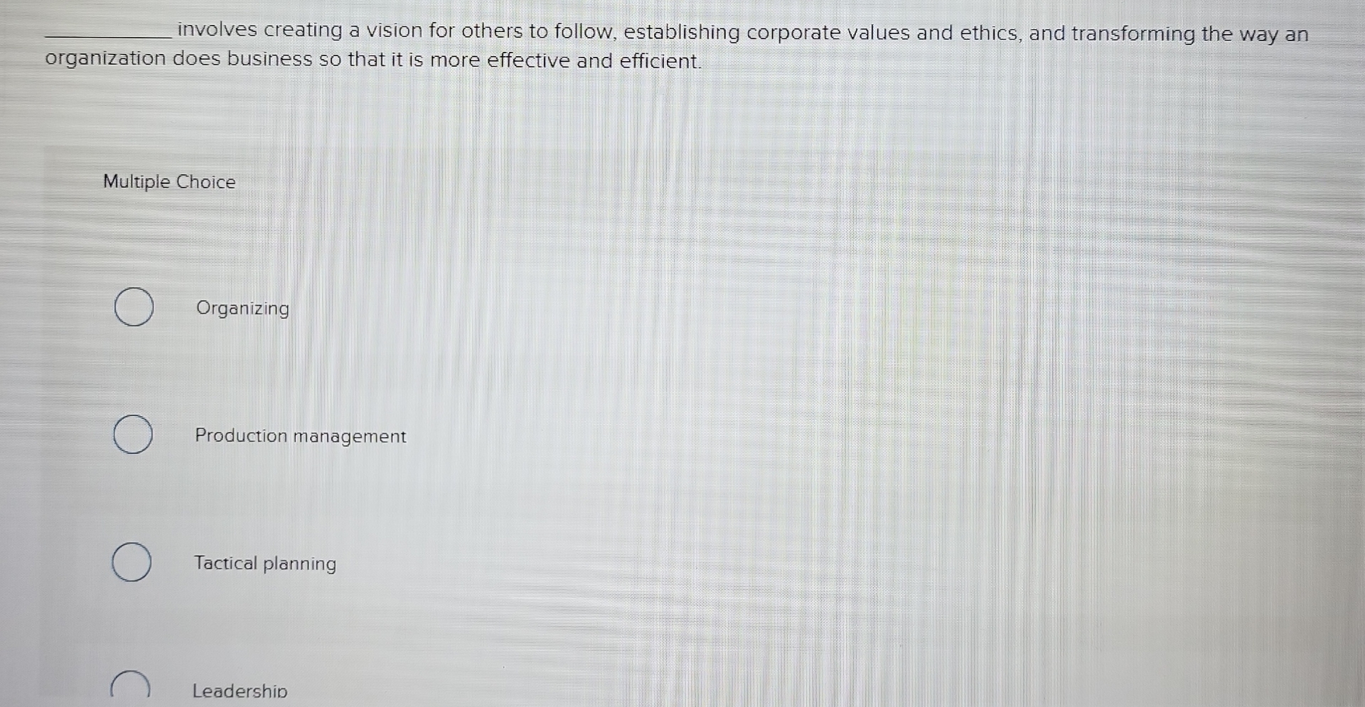 Solved q, ﻿involves creating a vision for others to follow, | Chegg.com