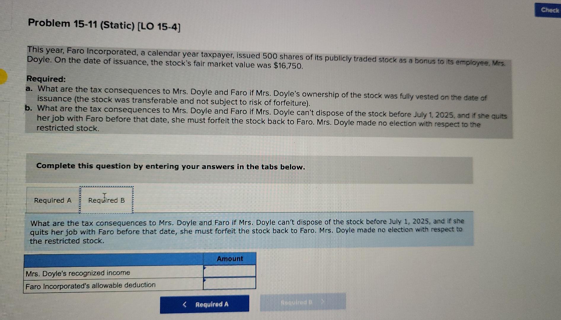 Solved Problem 15-11 (Static) (LO 15-4] This year, Faro | Chegg.com