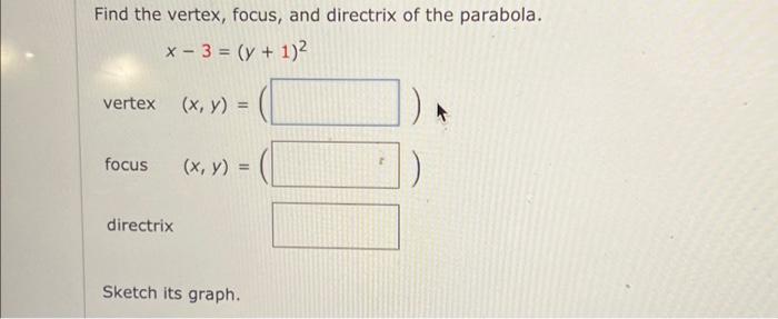 Solved Find the vertex, focus, and directrix of the | Chegg.com