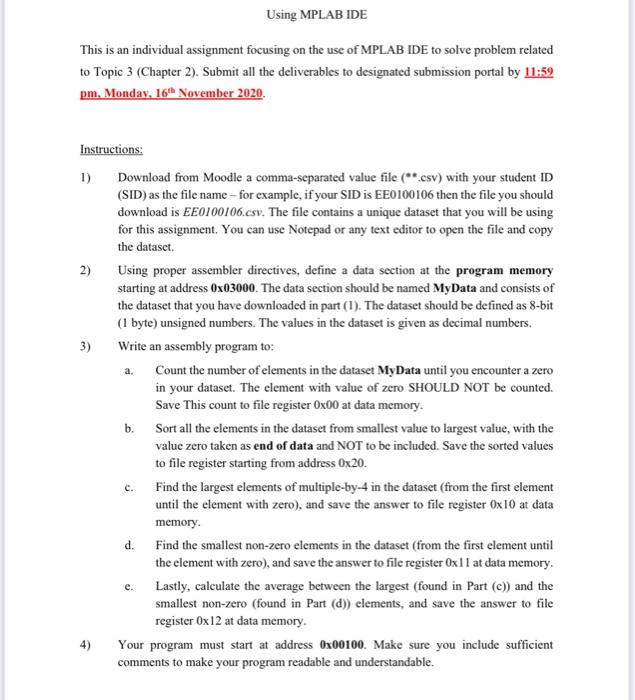 Using MPLAB IDE This is an individual assignment | Chegg.com