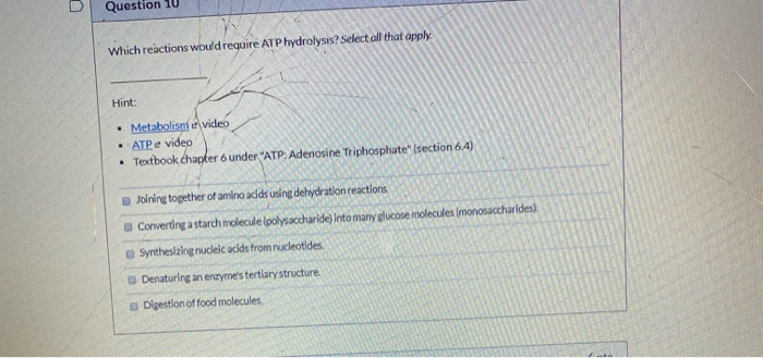 Solved Which reactions would require ATP hydrolysis? Select | Chegg.com