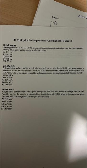 Solved B. Multiple-choice questions (Calculation) [5 points] | Chegg.com