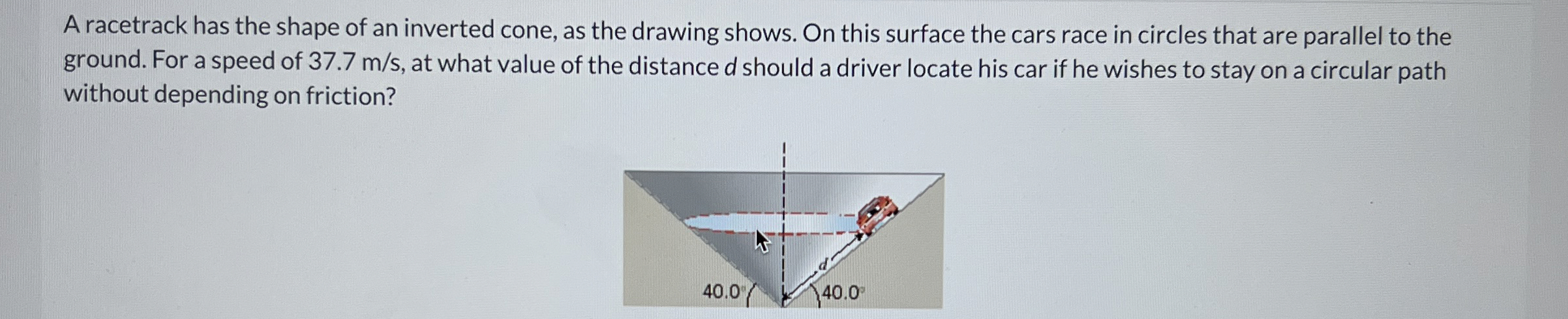 Solved A racetrack has the shape of an inverted cone, as the | Chegg.com