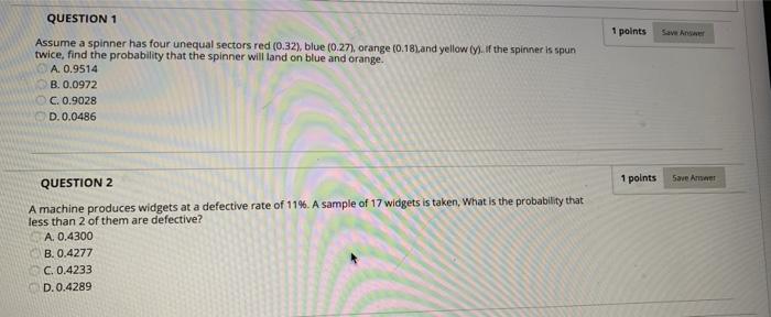 Solved QUESTION 1 1 points Assume a spinner has four unequal | Chegg.com