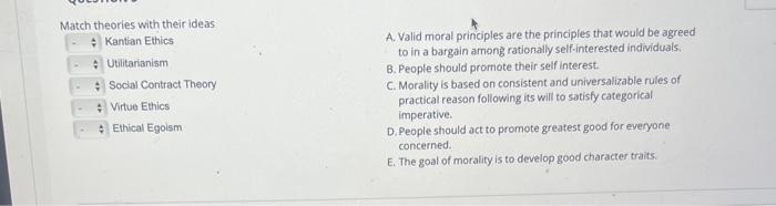 Match theories with their ideas Kantan Ethics A. | Chegg.com