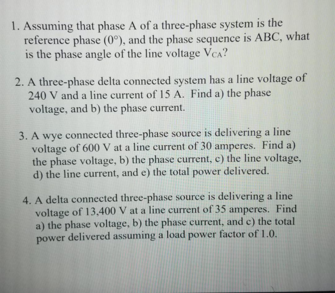 Solved 1. Assuming that phase A of a three-phase system is | Chegg.com