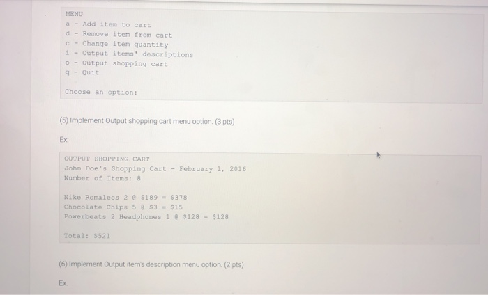Solved 7.25 LAB*: Program: Online shopping cart (Part 2) | Chegg.com