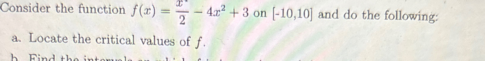 Solved Consider the function f(x)=x22-4x2+3 ﻿on -10,10 ﻿and | Chegg.com