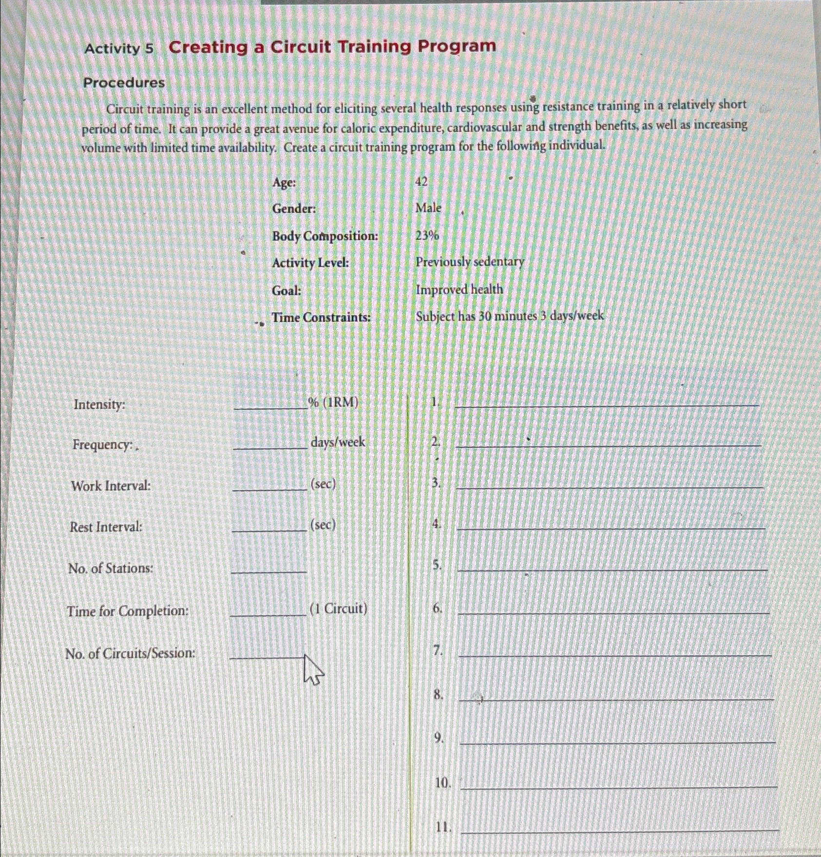 Solved Activity 5 ﻿Creating a Circuit Training | Chegg.com