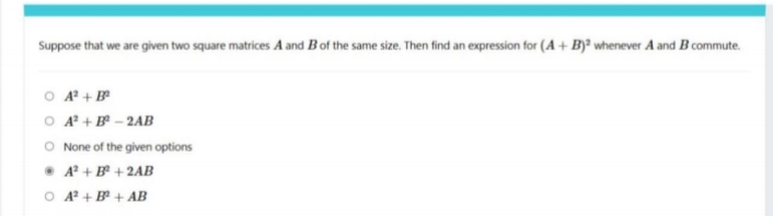 Solved Suppose that we are given two square matrices A and B | Chegg.com