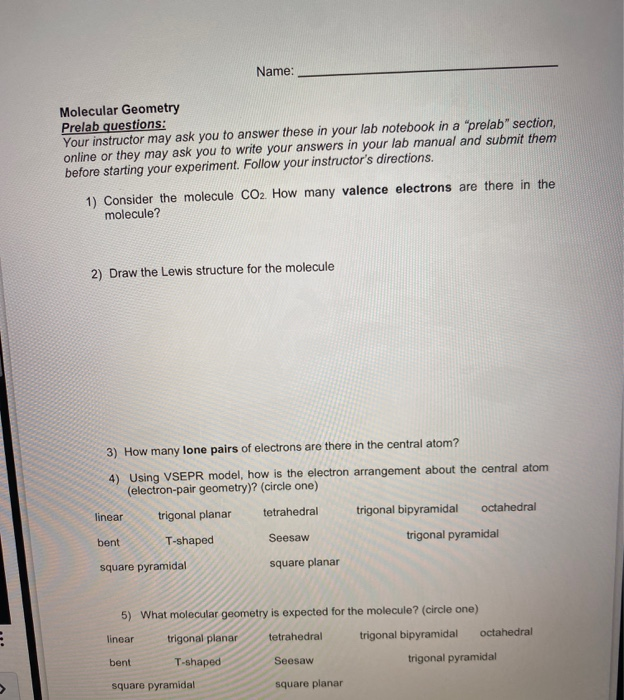 Solved Molecular Geometry Simulation Data: Part 1 - Generic | Chegg.com