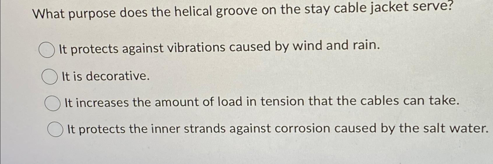 Solved What purpose does the helical groove on the stay | Chegg.com