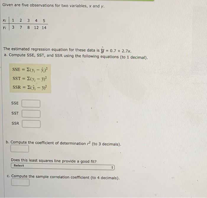 Solved Given are five observations for two variables, x and | Chegg.com