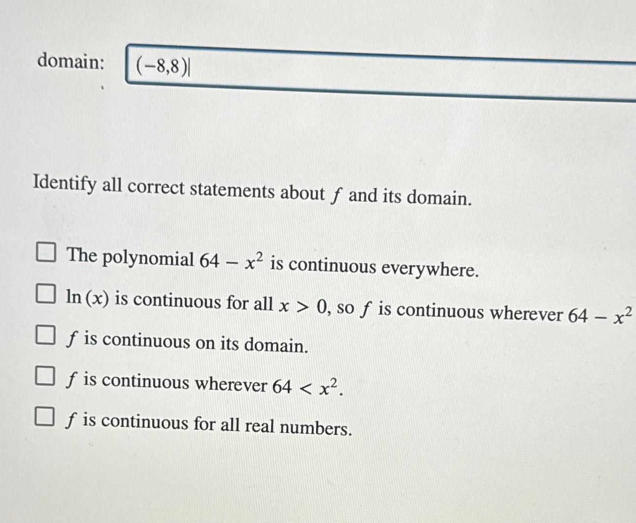 Solved domain:Identify all correct statements about f ﻿and | Chegg.com