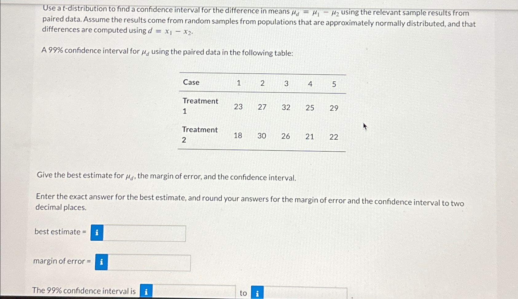 Solved Use a t-distribution to find a confidence interval | Chegg.com