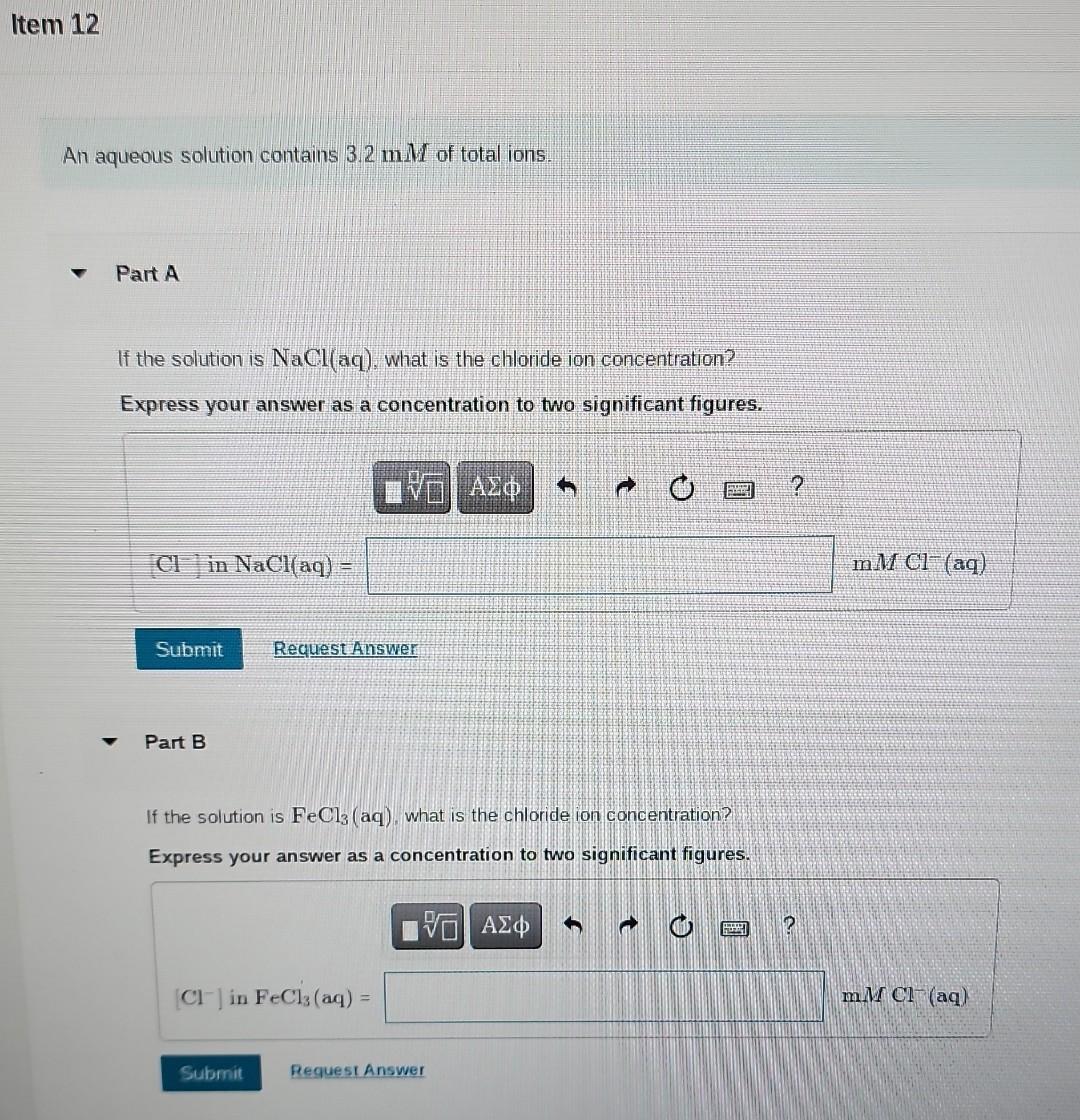 Solved An aqueous solution contains 3.2 mM of total ions. | Chegg.com
