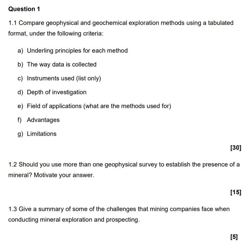 Solved 1.1 Compare geophysical and geochemical exploration | Chegg.com