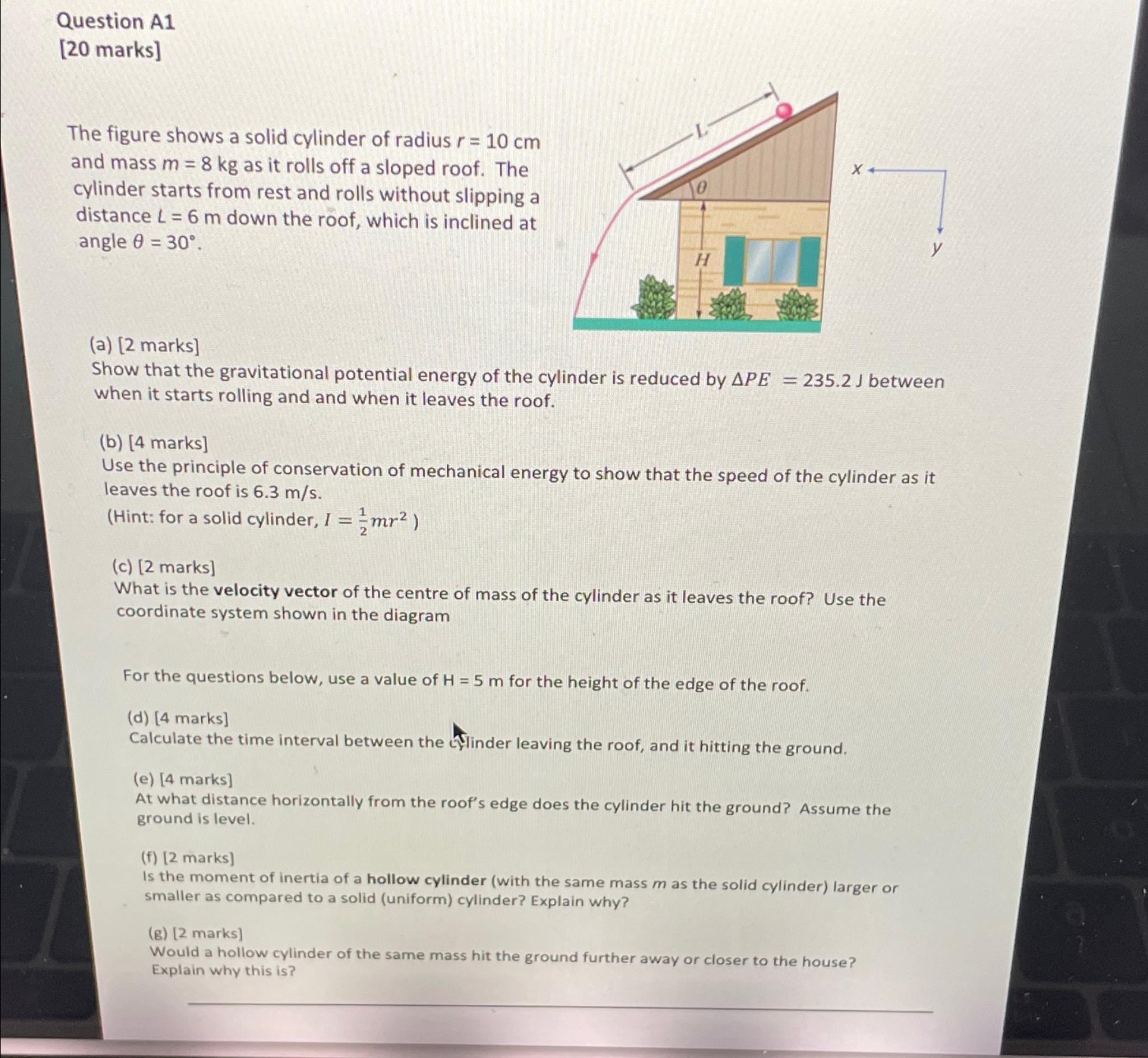 Solved Question A1[20 ﻿marks]The figure shows a solid | Chegg.com