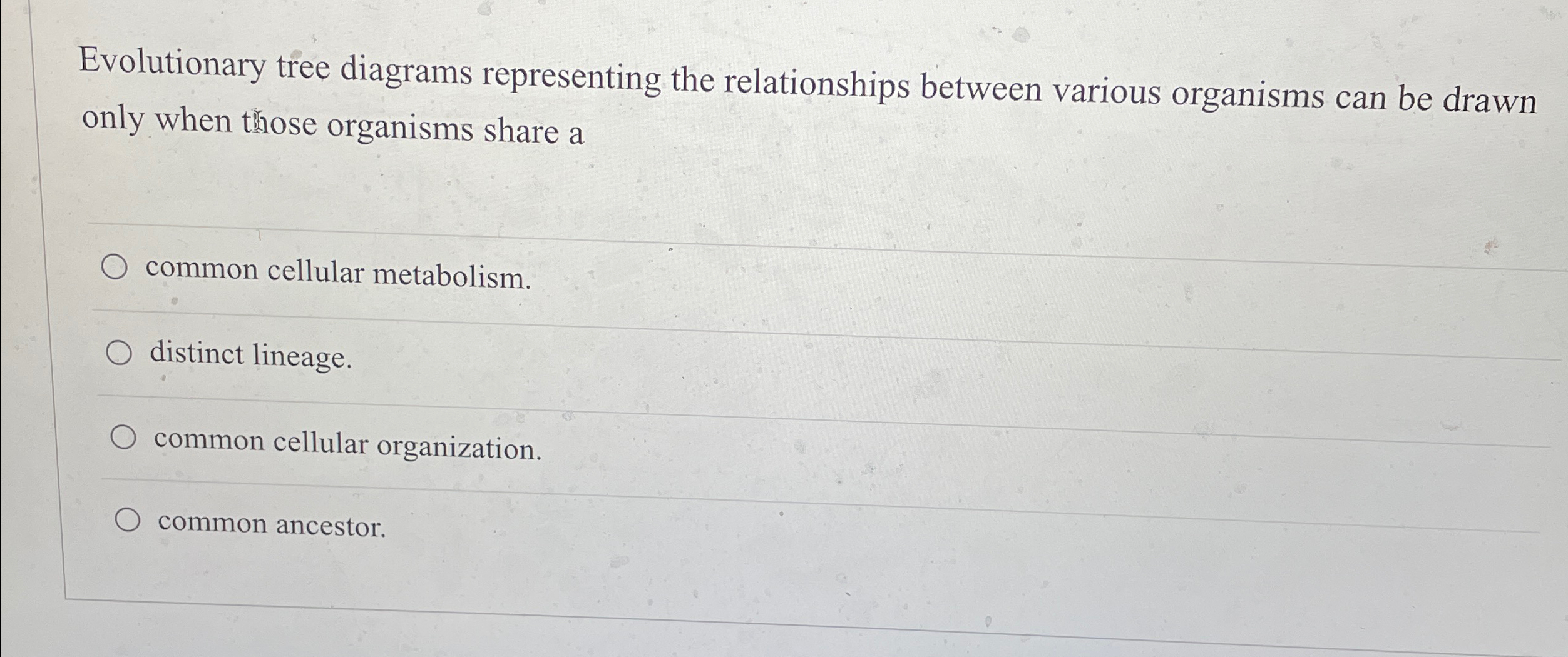 Solved Evolutionary tree diagrams representing the | Chegg.com