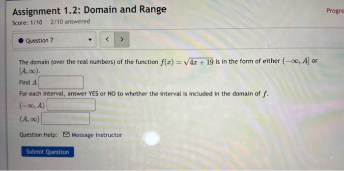 Solved The domain (over the real numbers) of the function | Chegg.com