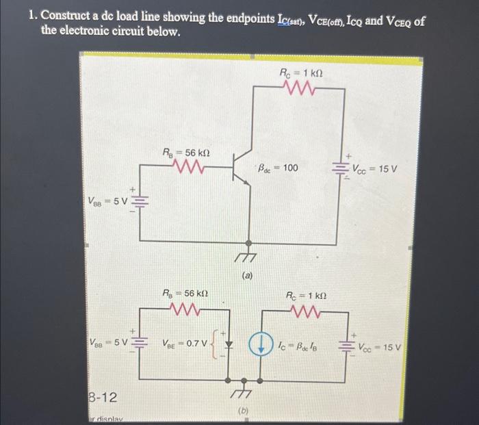 Solved 1. Construct a de load line showing the endpoints | Chegg.com
