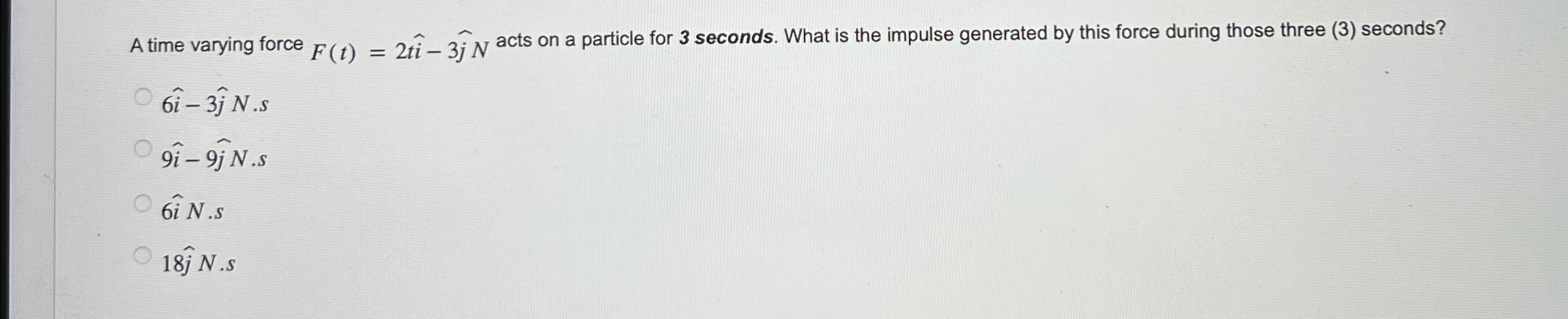 Solved A time varying force F(t)=2that(i)-3hat(j)N ﻿acts on | Chegg.com
