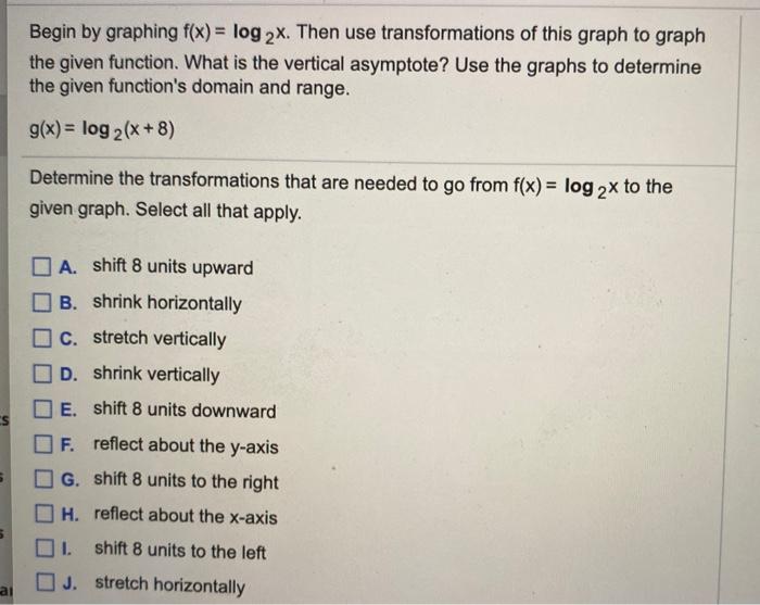 Solved Begin by graphing f(x) = log 5x. Then use | Chegg.com