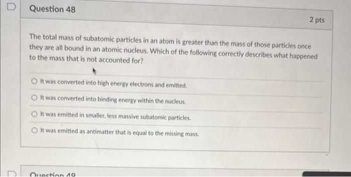 Solved The total mass of subatomic particles in an atom is | Chegg.com