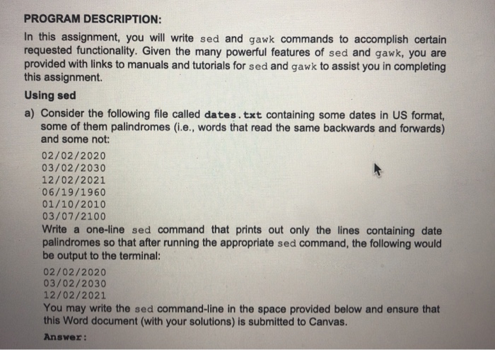 Solved PROGRAM DESCRIPTION: In this assignment, you will | Chegg.com
