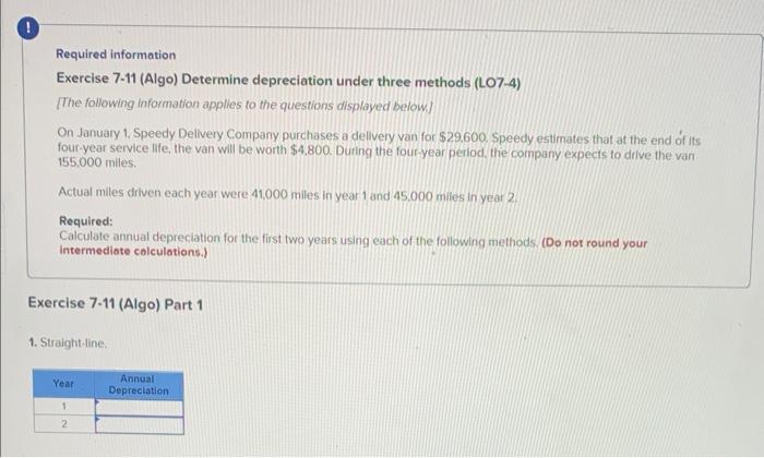 Solved Required information Exercise 7-11 (Algo) Determine | Chegg.com