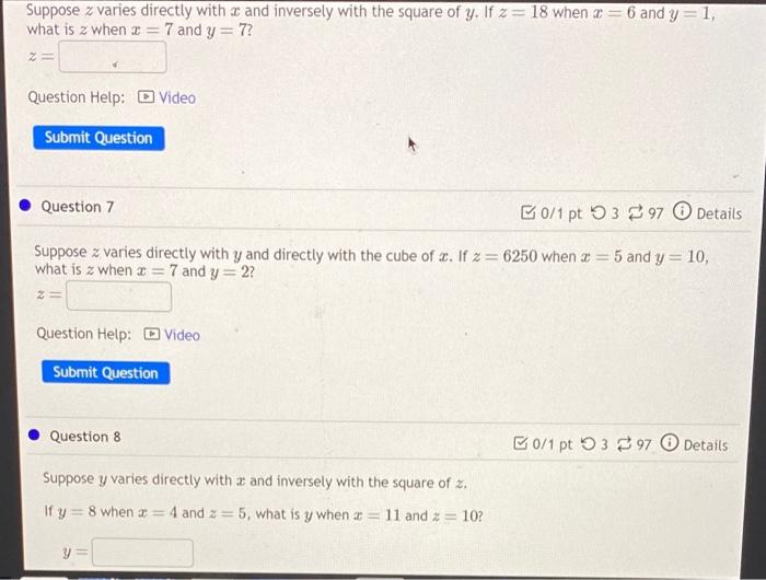 Solved Suppose z varies directly with x and inversely with | Chegg.com