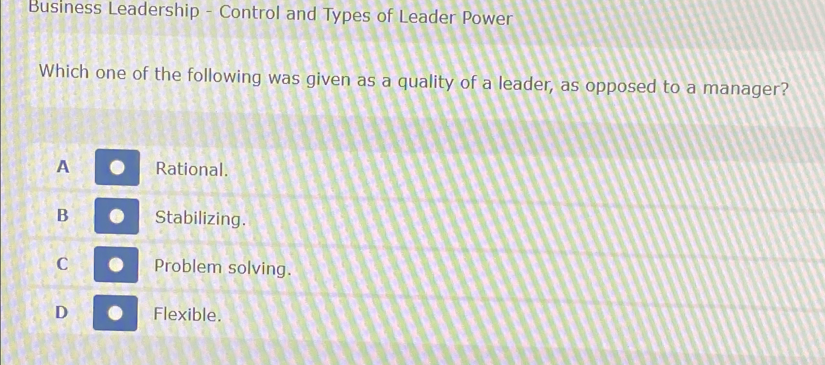 Solved Business Leadership - ﻿Control and Types of Leader | Chegg.com