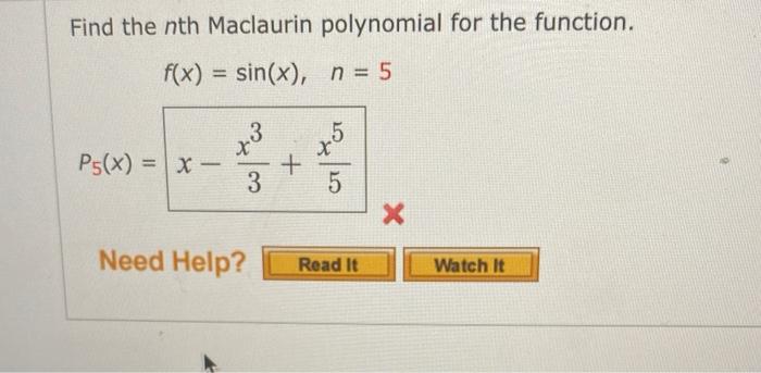 Solved Find the nth Maclaurin polynomial for the function. | Chegg.com