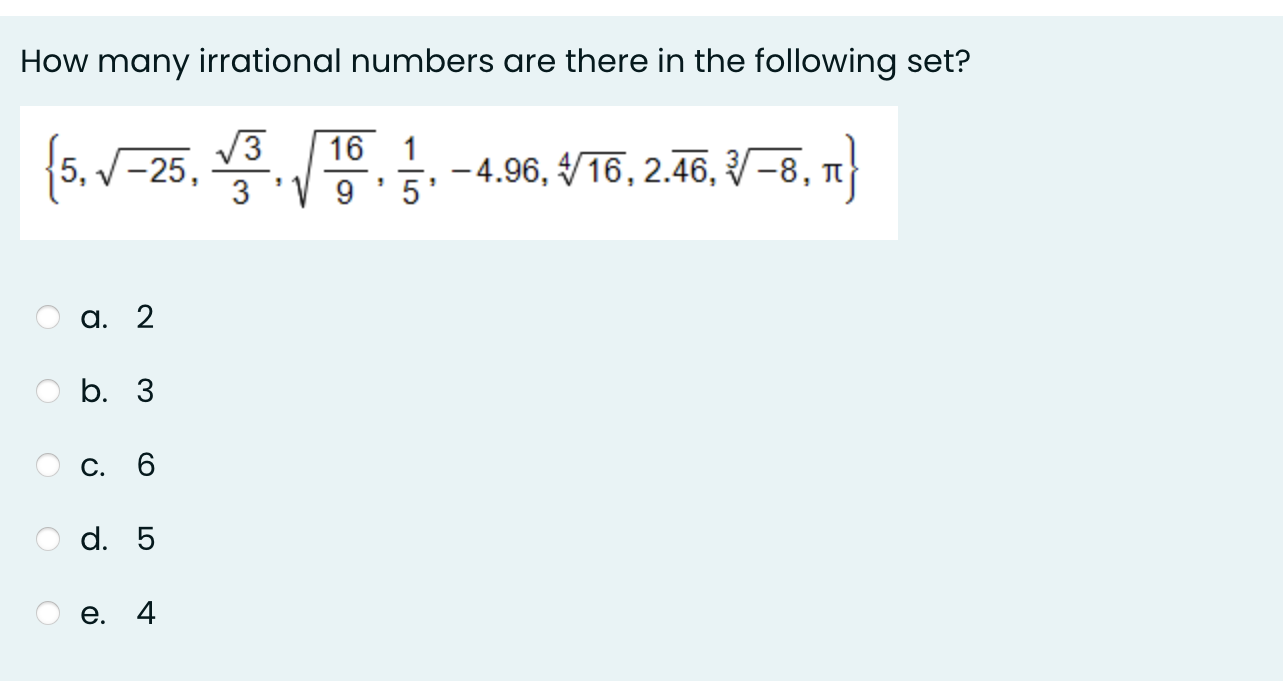 Solved How many irrational numbers are there in the | Chegg.com