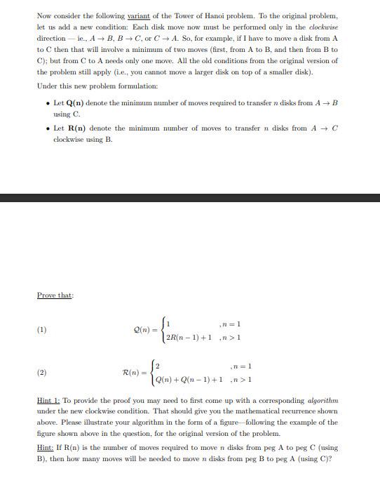 Solved Now consider the following variant of the Tower of | Chegg.com