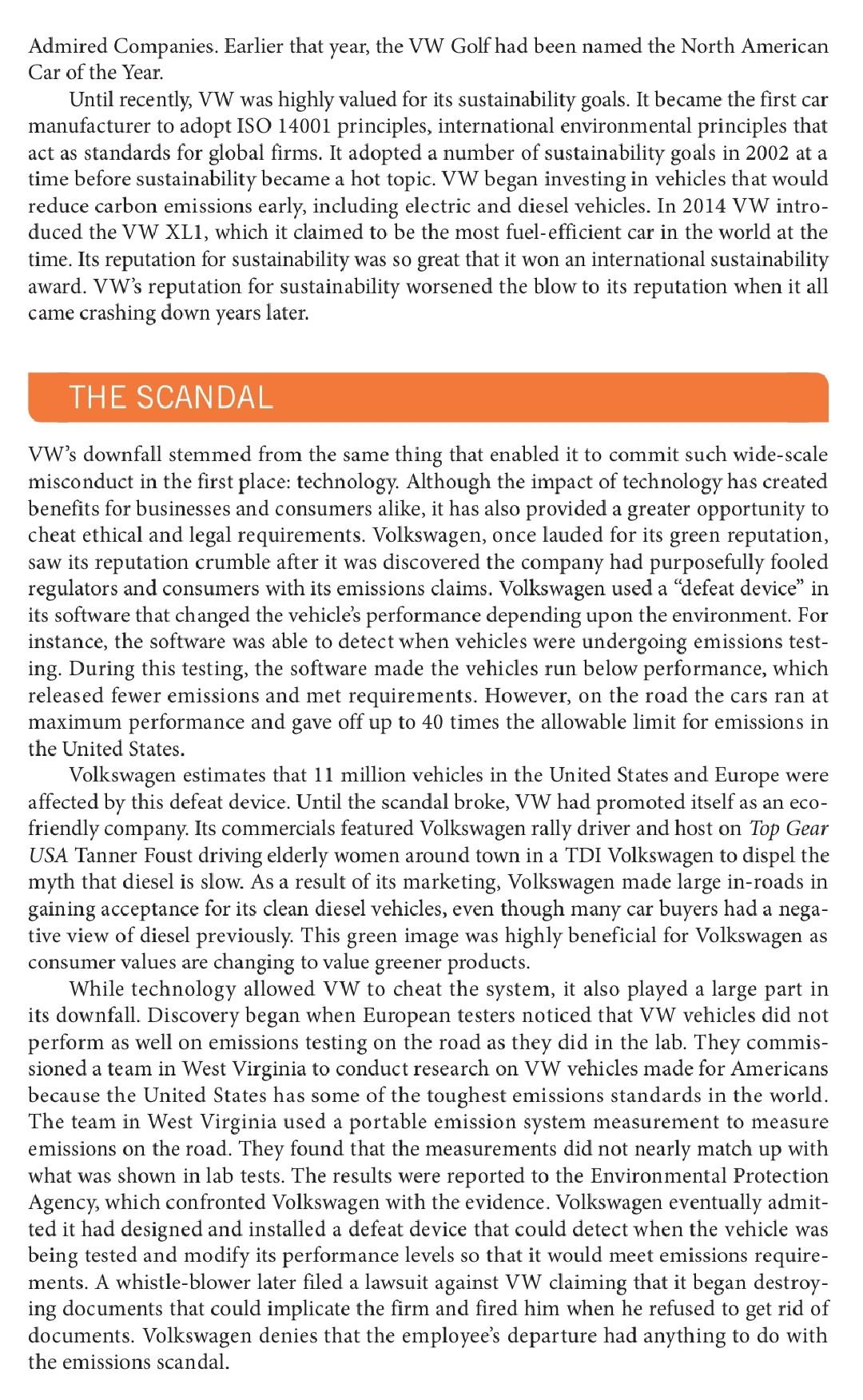 Solved CASE 1 The Volkswagen Scandal: An Admission to | Chegg.com