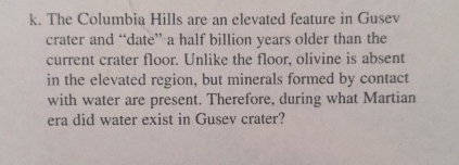 Solved k. ﻿The Columbia Hills are an elevated feature in | Chegg.com