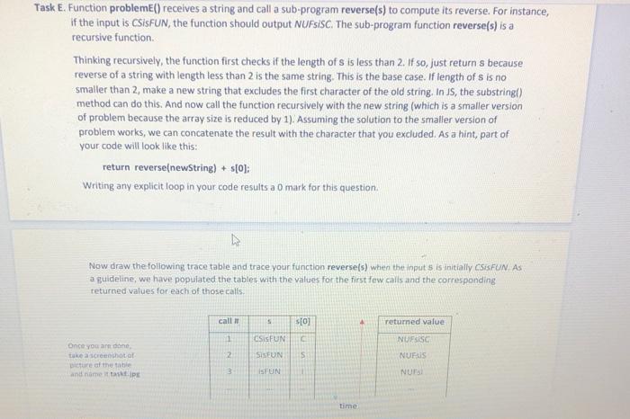 Solved Task E. Function problemE() receives a string and | Chegg.com